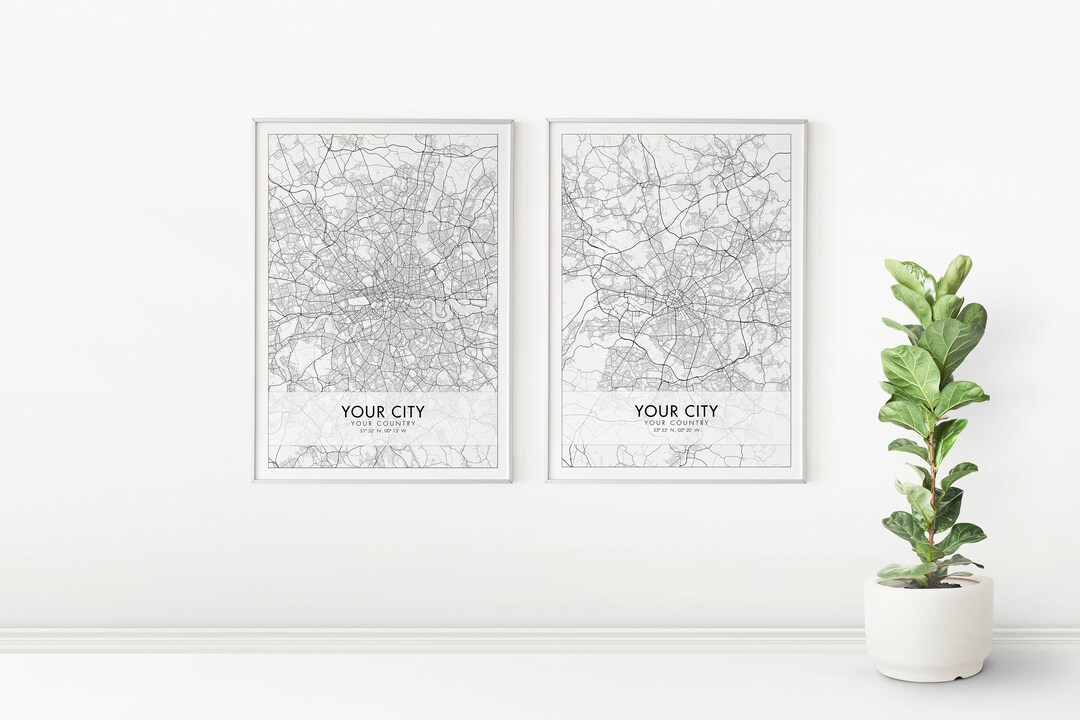 Set of 2 Custom City Map Posters, Custom City Map Prints, Personalized ...
