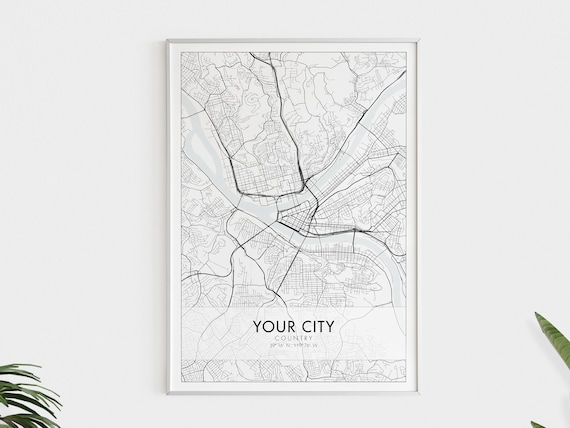 Custom City Map Personalized Map Any Town Any City Custom - Etsy