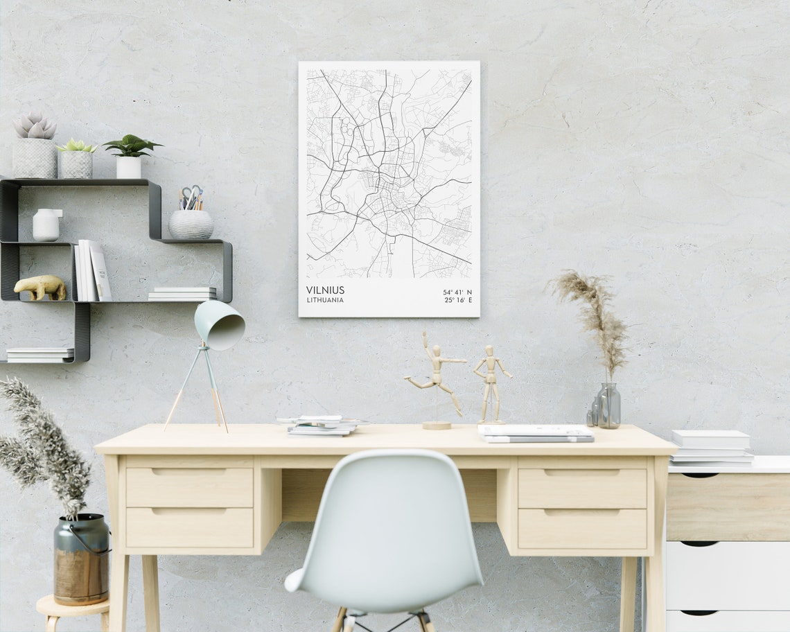 Vilnius City Map, Vilnius Wall Art, Lithuania Wall Art Print, Baltic ...