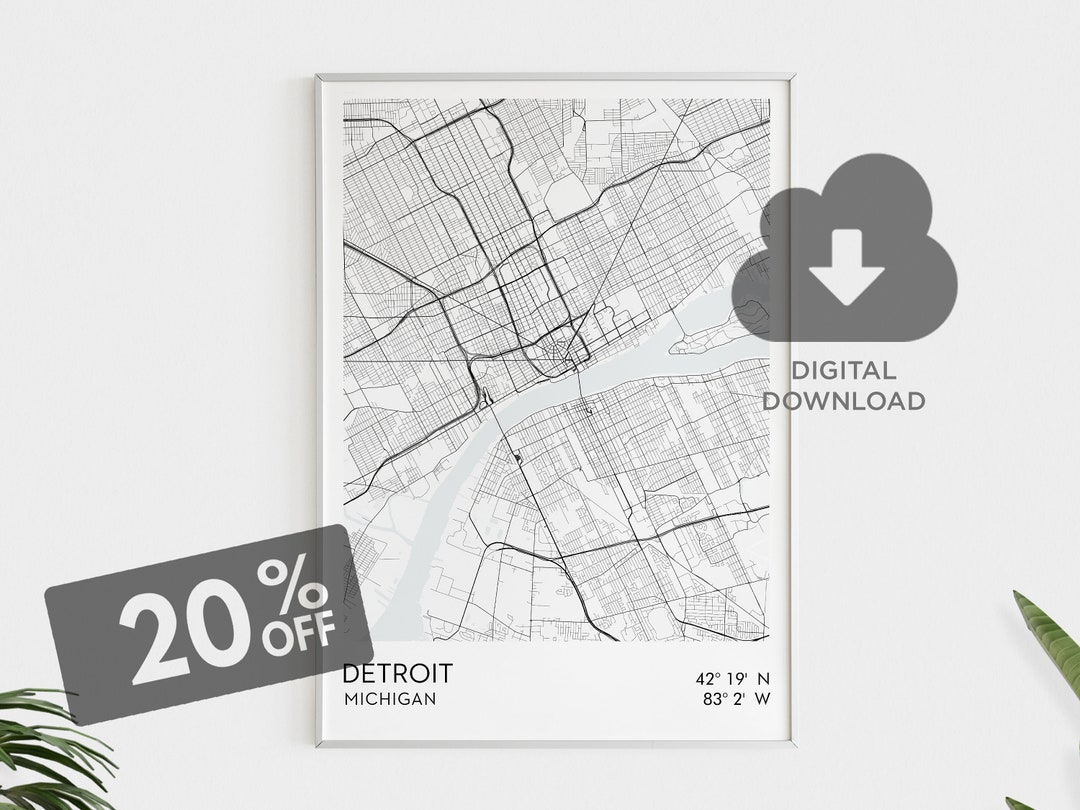 Detroit City Map Wall Art, Detroit Location Map Art Print Gift for ...