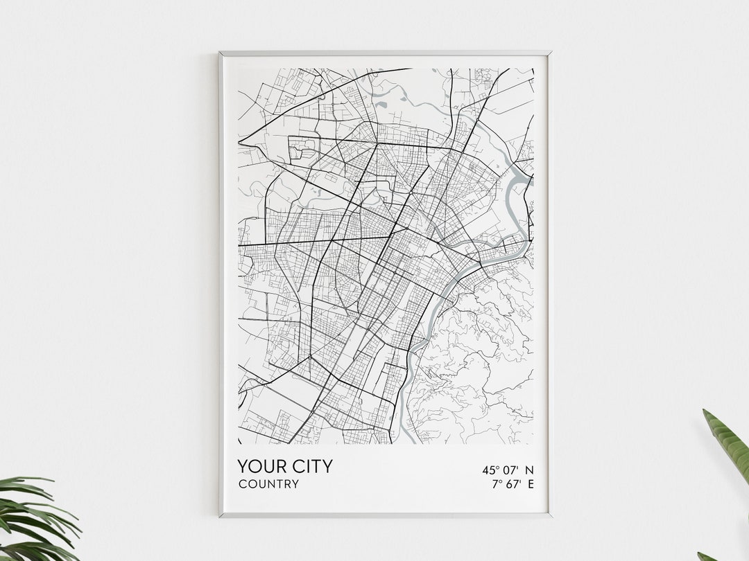 Custom City Map, Any City, Any Town, Personalized Map, Custom Map Print ...