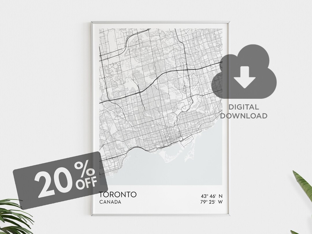 Toronto City Map Print, Canada Printable Wall Art, Toronto Coordinates ...