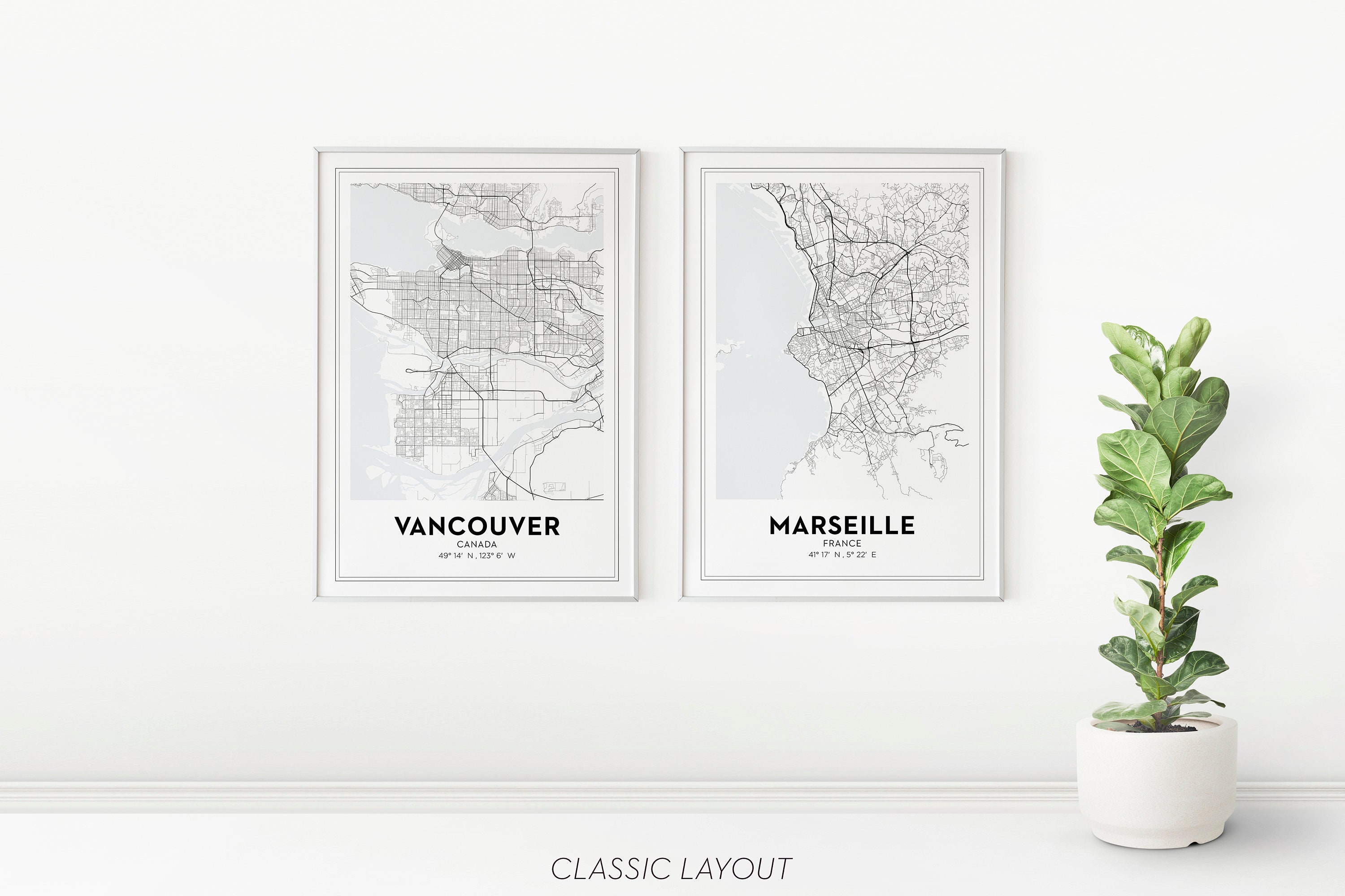 Digital Download Set of 2 Custom City Map Prints Minimalist - Etsy