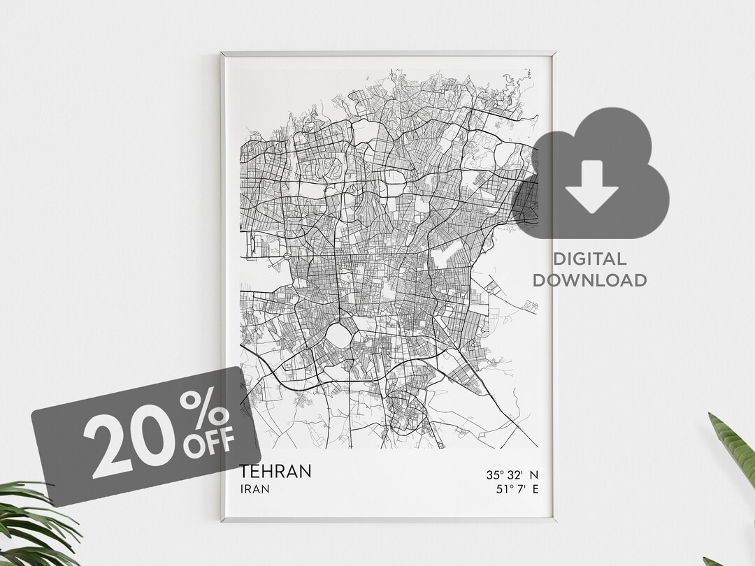 Tehran Road Map Poster, Tehran City Map Wall Art, Iranian Cities, Iran ...