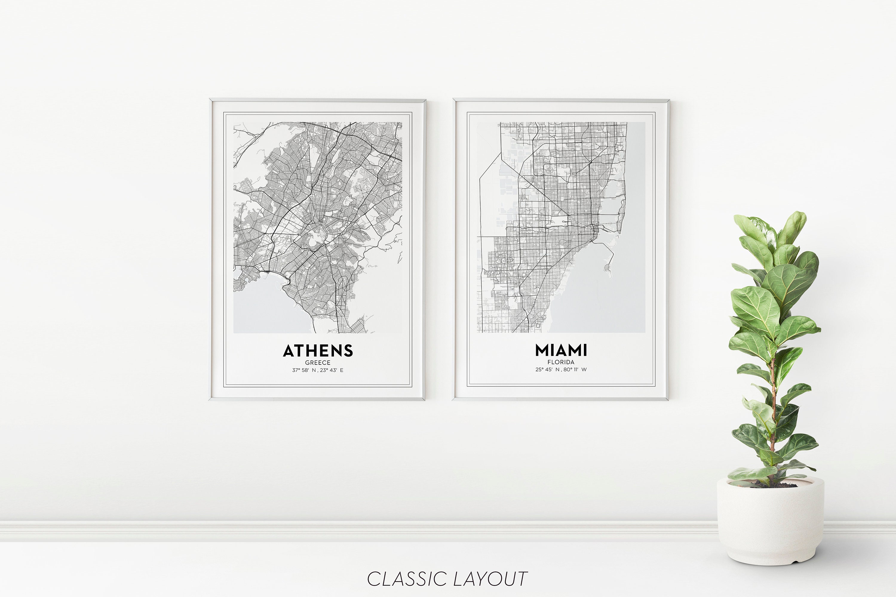 Set of 2 Custom City Map Posters, Custom City Map Prints, Personalized ...