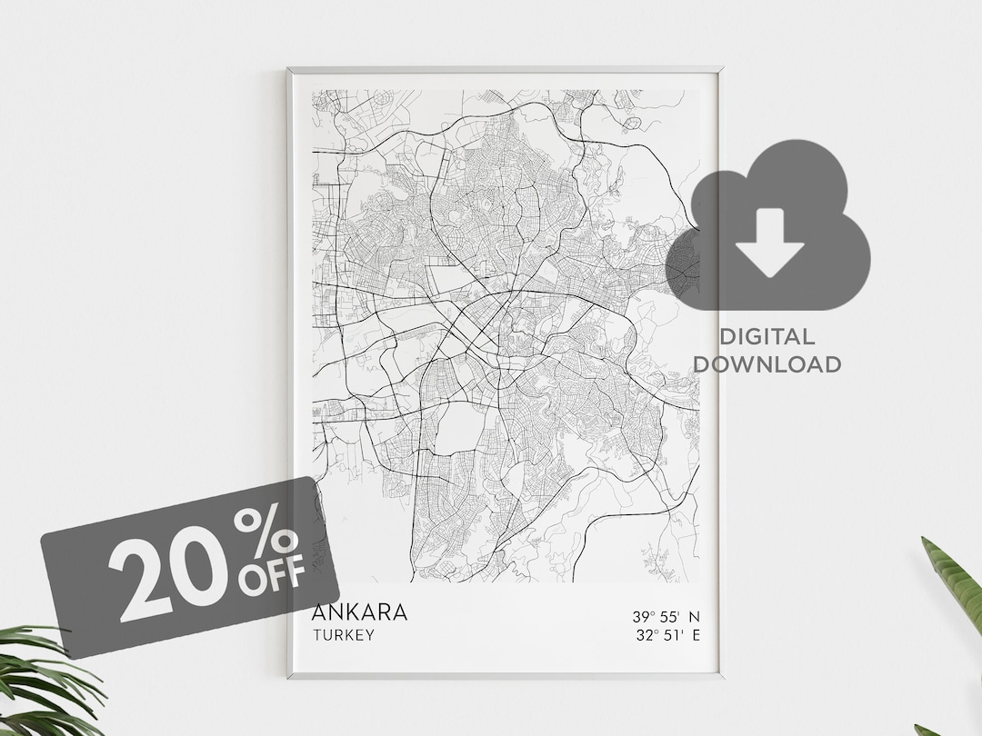 Ankara City Map Poster, Ankara Wall Art, Turkey Map, Ankara Coordinates ...