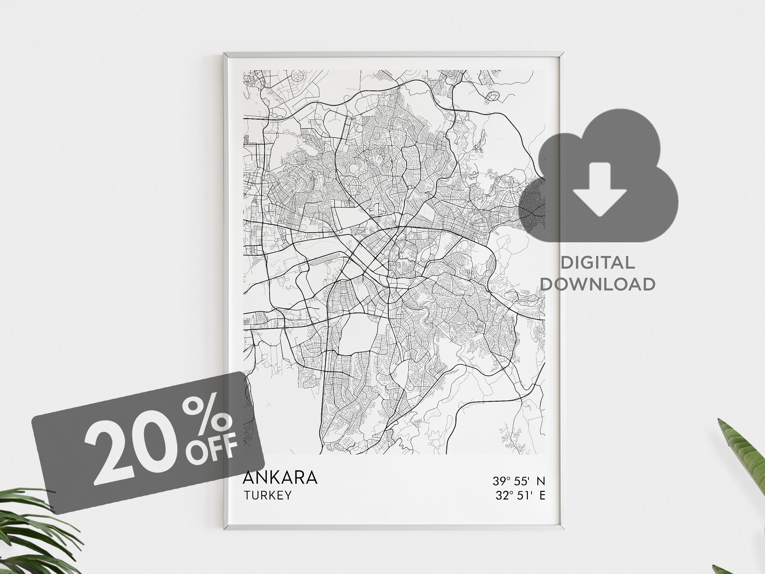 Ankara City Map Poster, Ankara Wall Art, Turkey Map, Ankara Coordinates ...