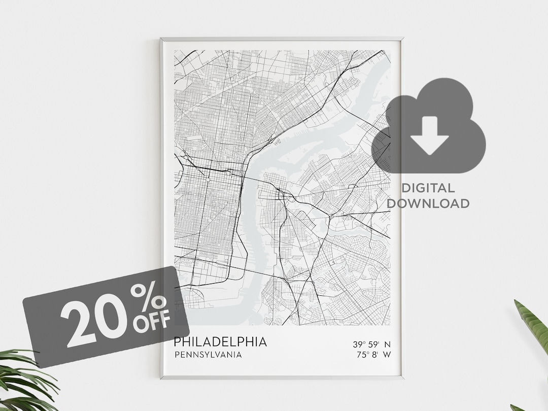 Philadelphia Map Print, Pennsylvania Wall Art, Philadelphia Street Map ...