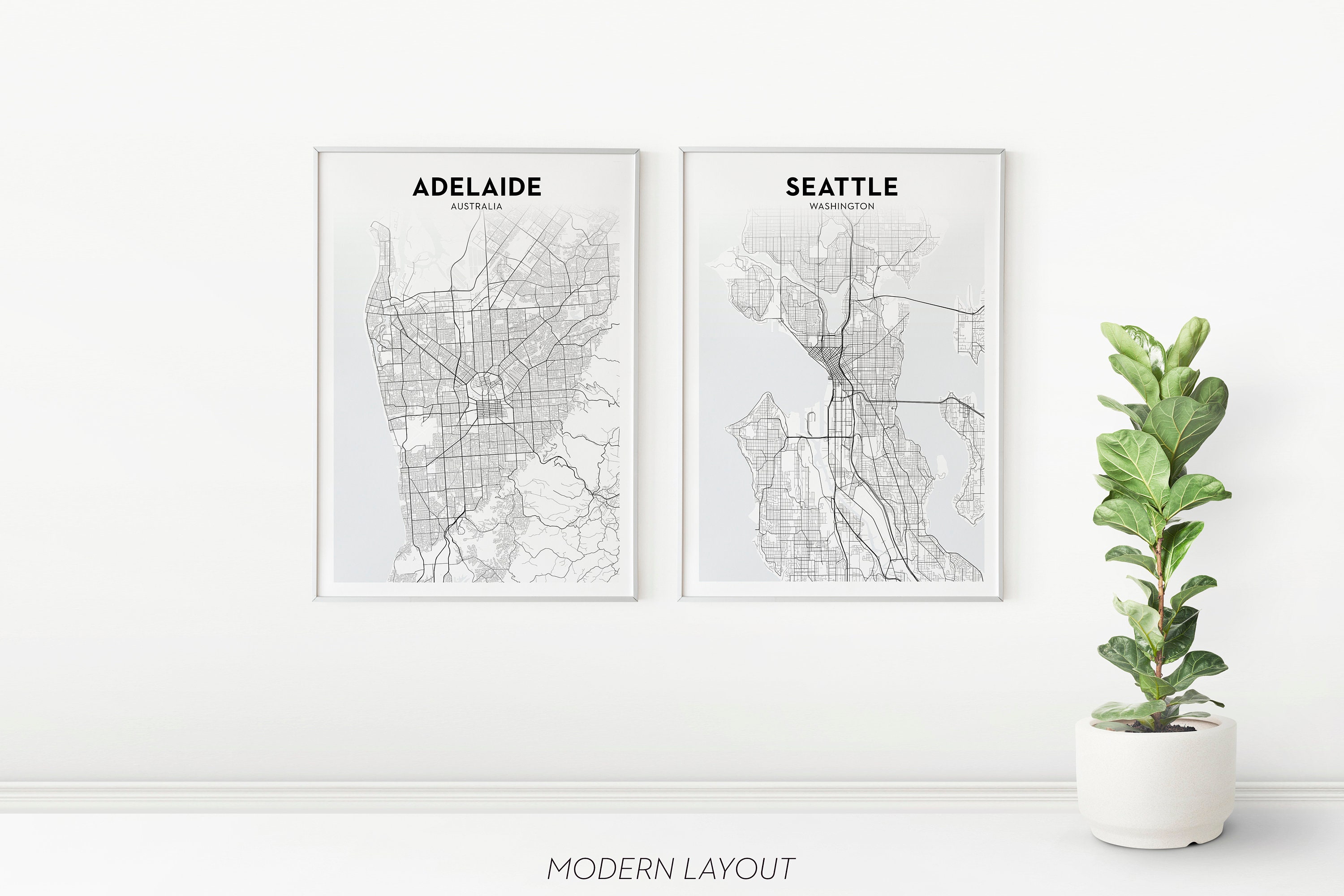 Digital Download Set of 2 Custom City Map Prints Minimalist - Etsy