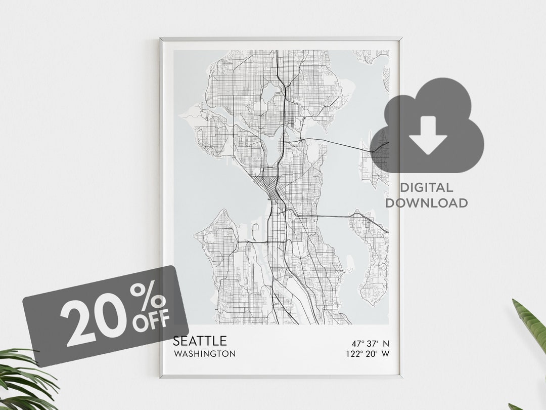 Seattle City Map Print, Seattle Location Art, Seattle Street Map ...