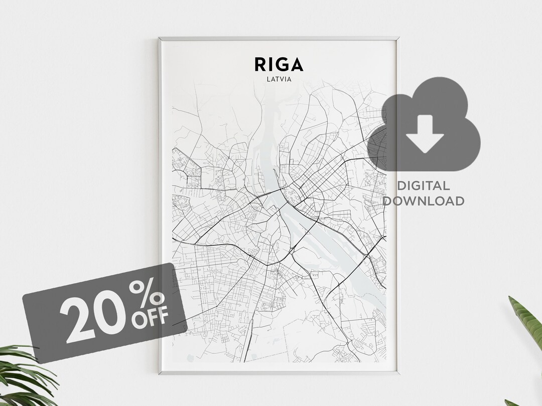 Riga City Map Download, Riga Map Poster, Latvia Map Art, Latvian Cities ...