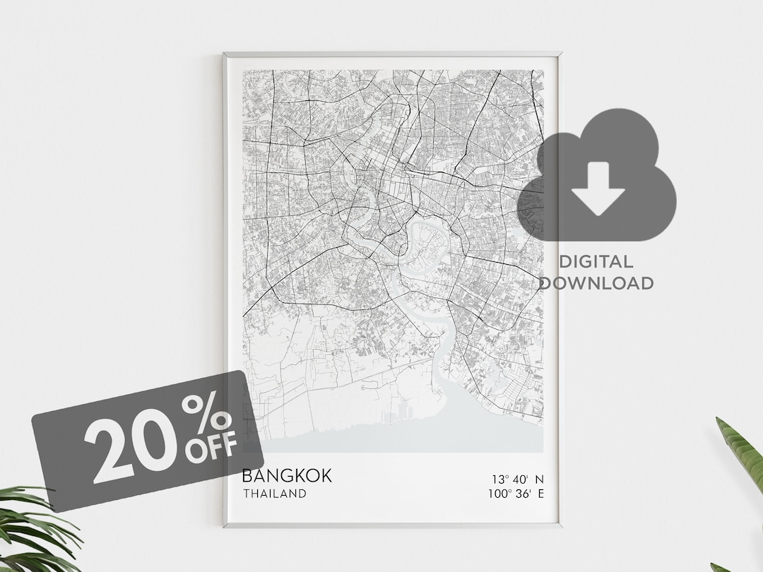 Bangkok Map Print, Bangkok Coordinates, Asian Cities, Thailand Map, Far ...