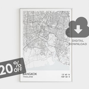 Bangkok Map Print, Bangkok Coordinates, Asian Cities, Thailand Map, Far ...