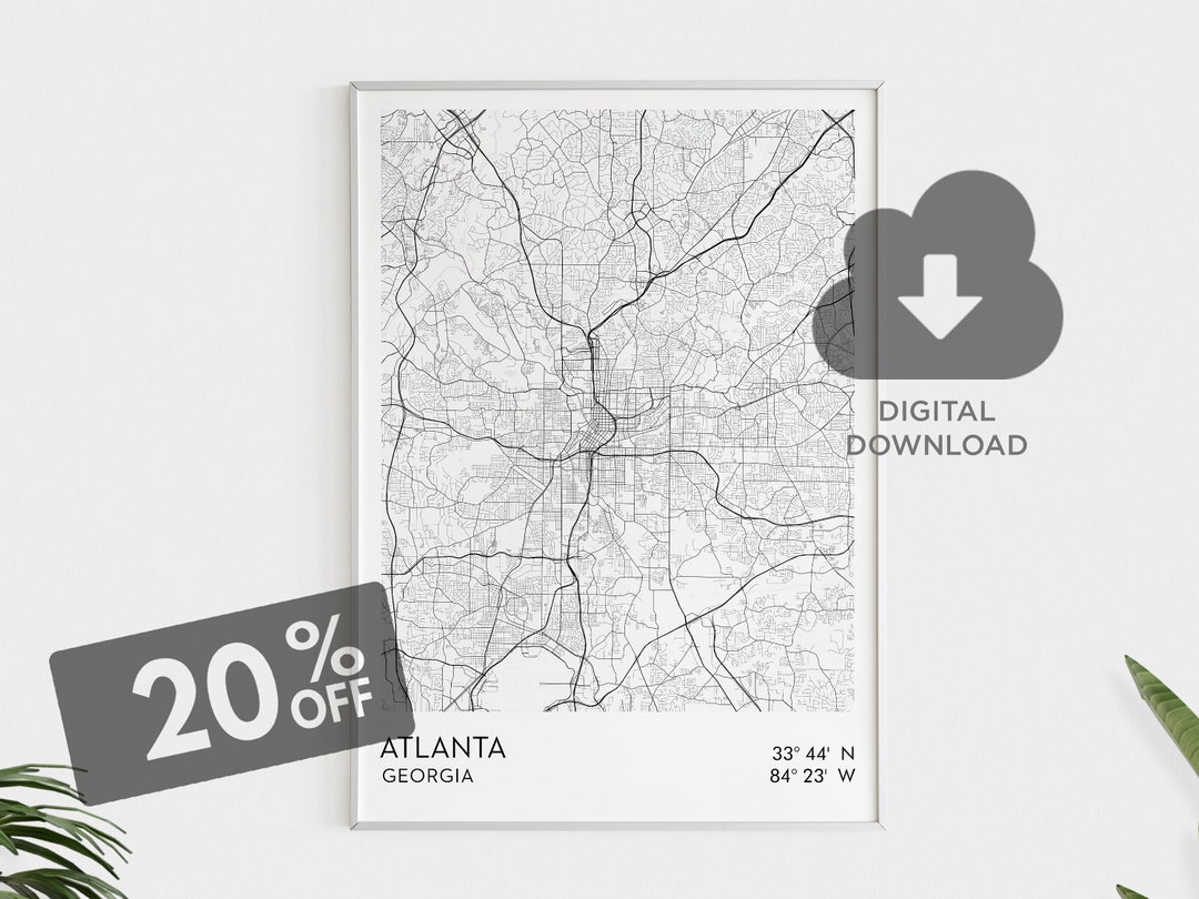 Atlanta City Map Print, Atlanta Wall Art, Atlanta Coordinates, US Map ...