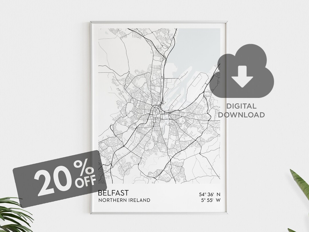 Belfast City Map Print, Belfast Wall Art Printable, Gift for Him ...