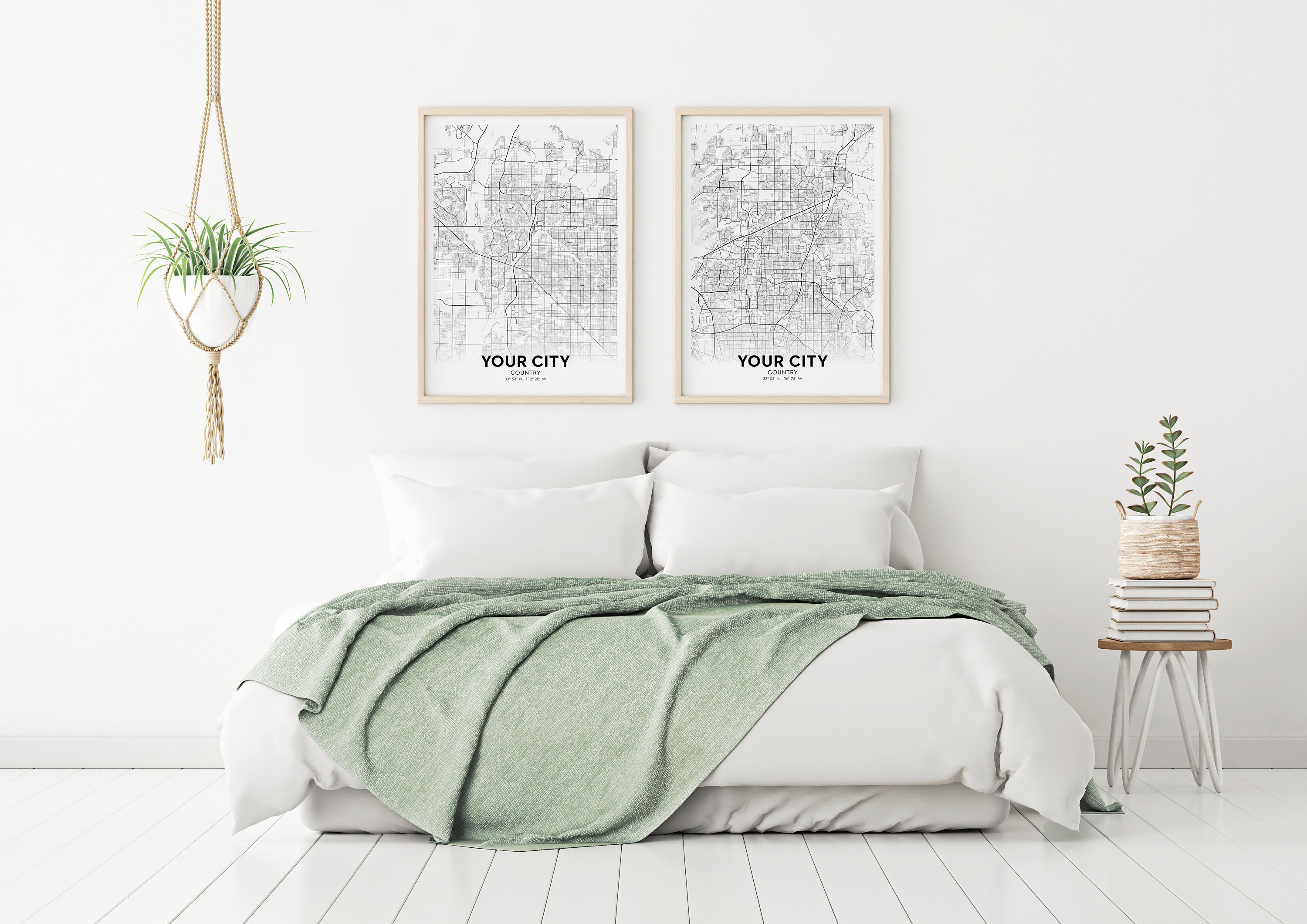 Digital Download Set of 2 Custom City Map Prints, Minimalist Custom ...
