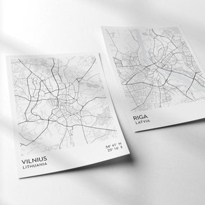 Vilnius City Map, Vilnius Wall Art, Lithuania Wall Art Print, Baltic ...