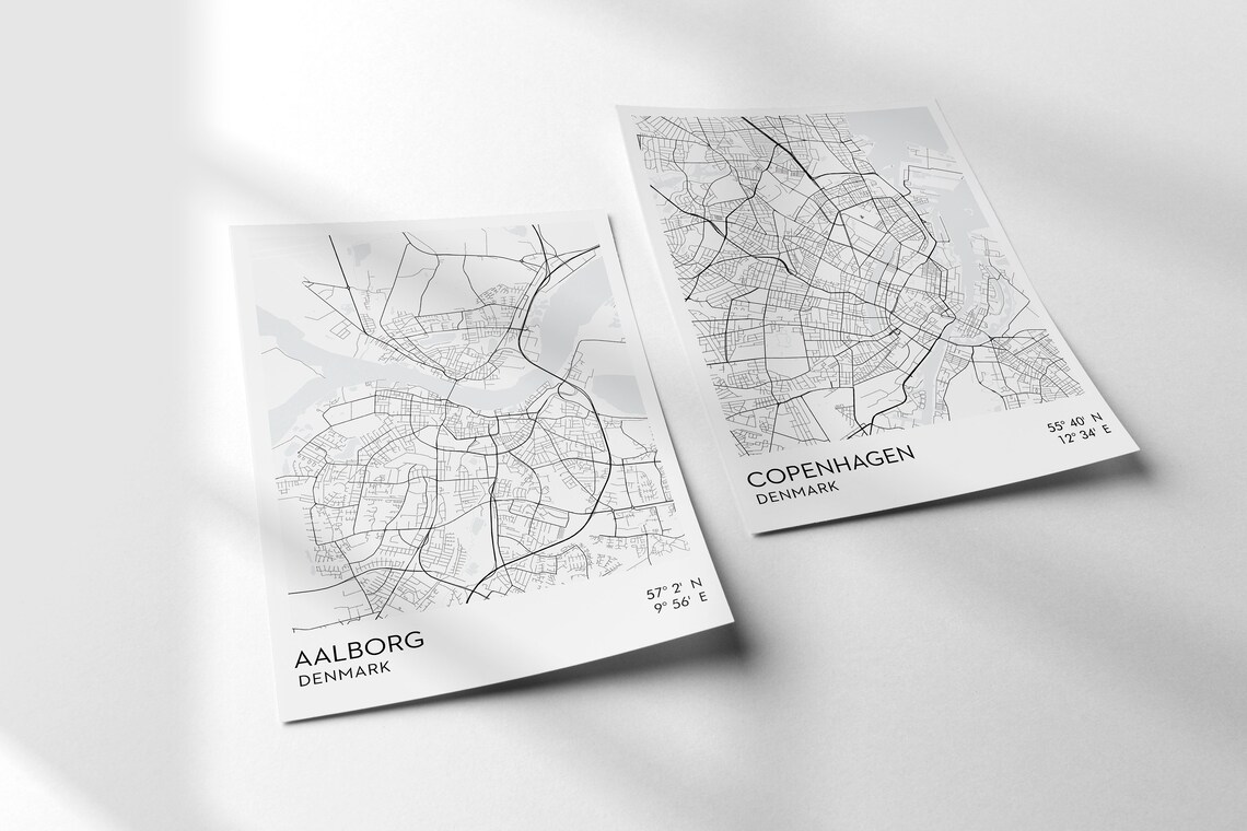 Aalborg City Map Art, Aalborg Poster, Denmark Cities, Aalborg Location ...