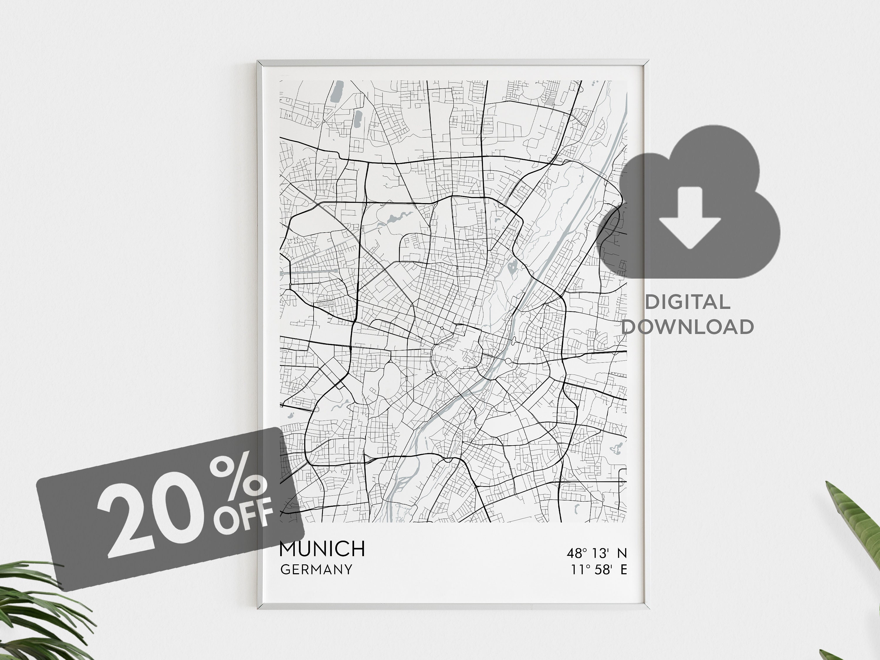 Munich City Map Download Germany Map Print München Large - Etsy