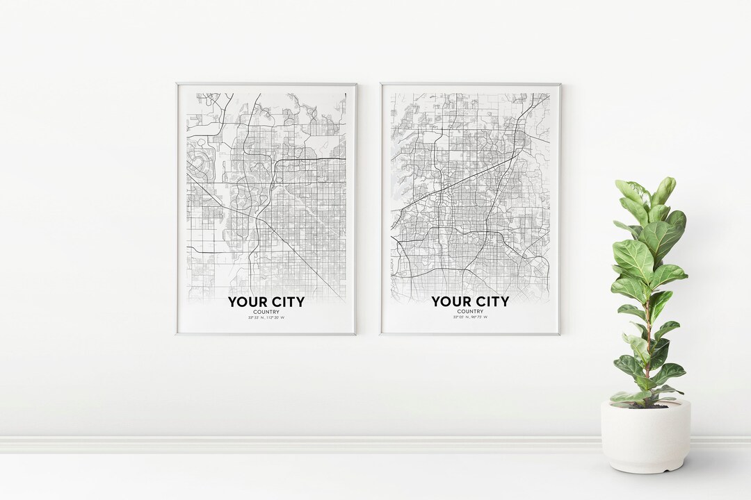 Digital Download Set of 2 Custom City Map Prints, Minimalist Custom ...