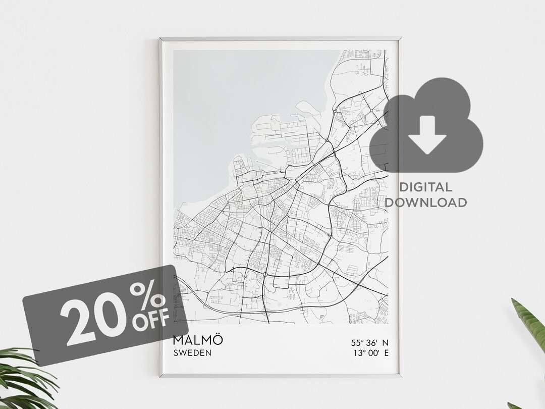 Malmö Sweden City Map Poster, Malmö Wall Print, Sweden Maps, Malmö ...