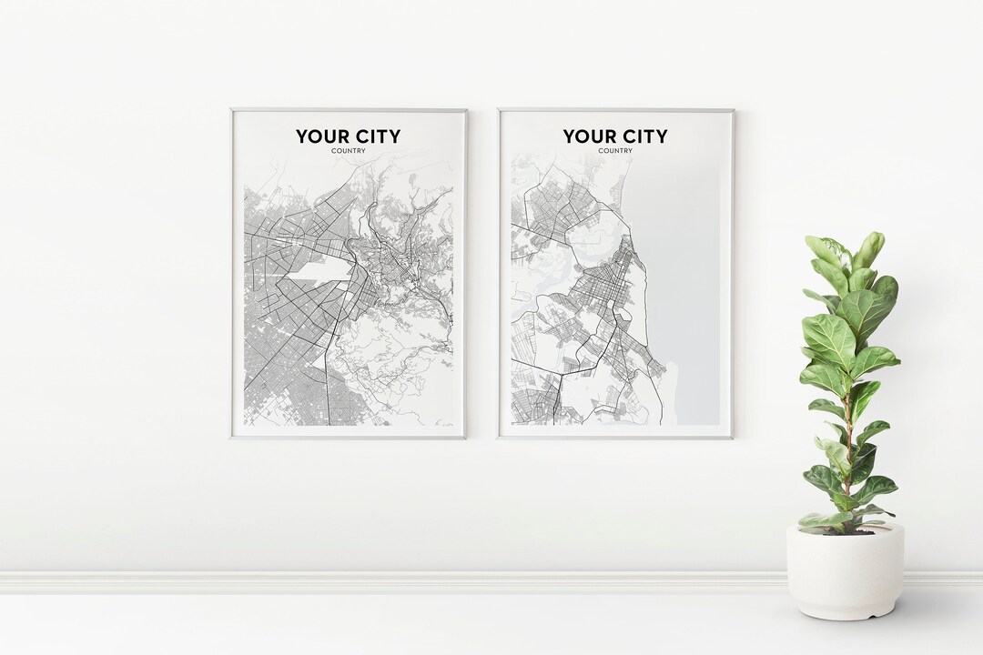 Custom City Map, Personalized Set of 2 Any City Map Prints, Gift for ...