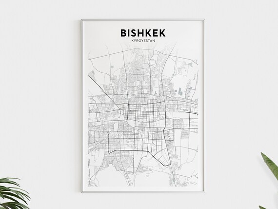 Bishkek City Map Print Kyrgyzstan Map Art Бишкек картасы - Etsy