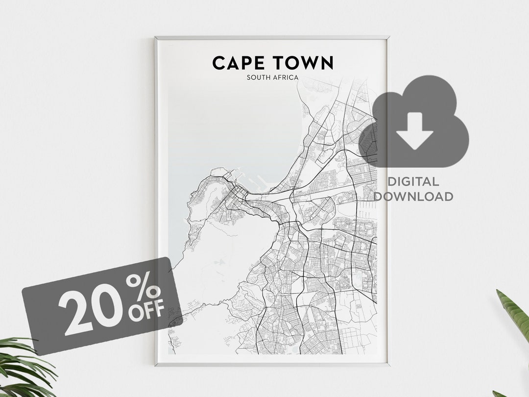 Cape Town City Map Print, Cape Town Map, South Africa Map, African ...