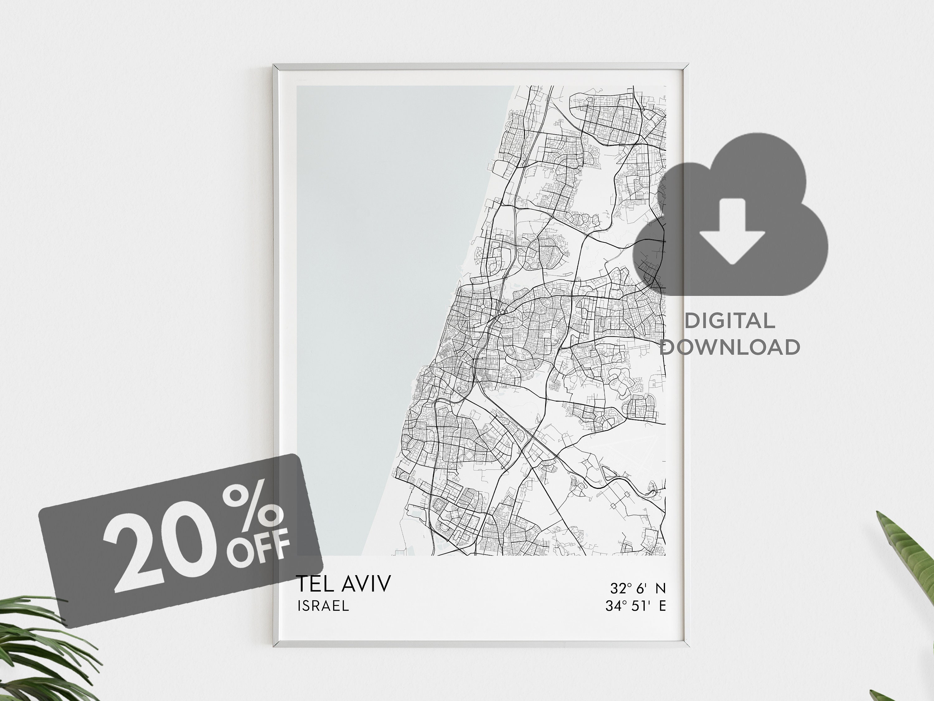 Tel Aviv Map Print Israel Map Art Tel Aviv Street Map - Etsy