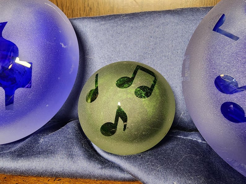 Music Notes Theme Frosted Glass Paperweight Trio - Hand-blown Desk ...