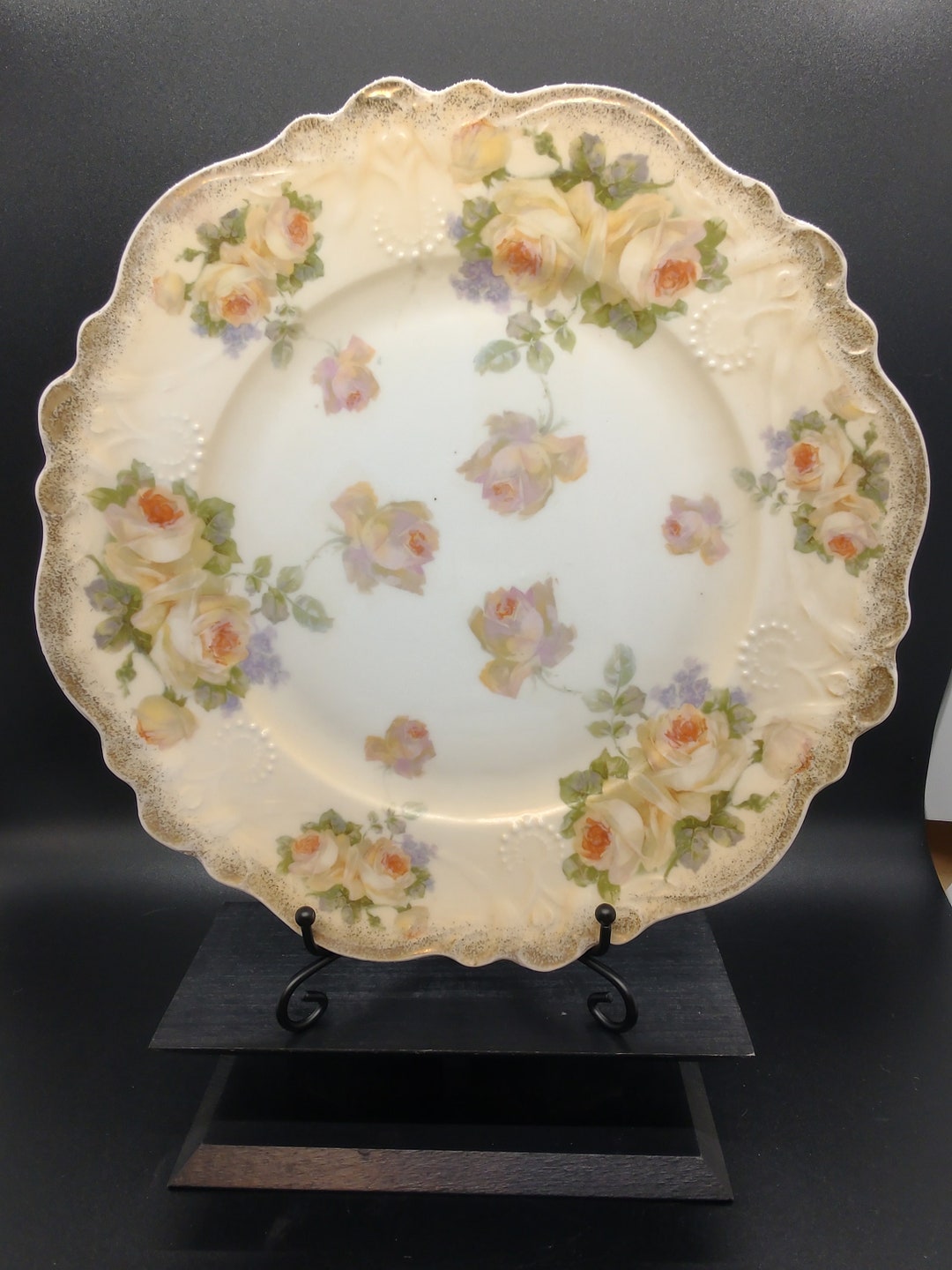 Antique German China Plate Featuring Delicate White Roses Pristine, No ...