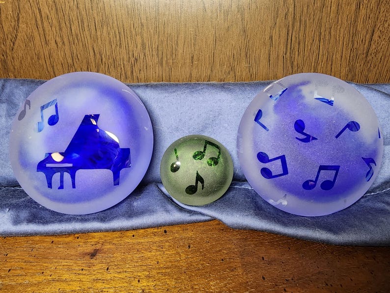 Music Notes Theme Frosted Glass Paperweight Trio - Hand-blown Desk ...