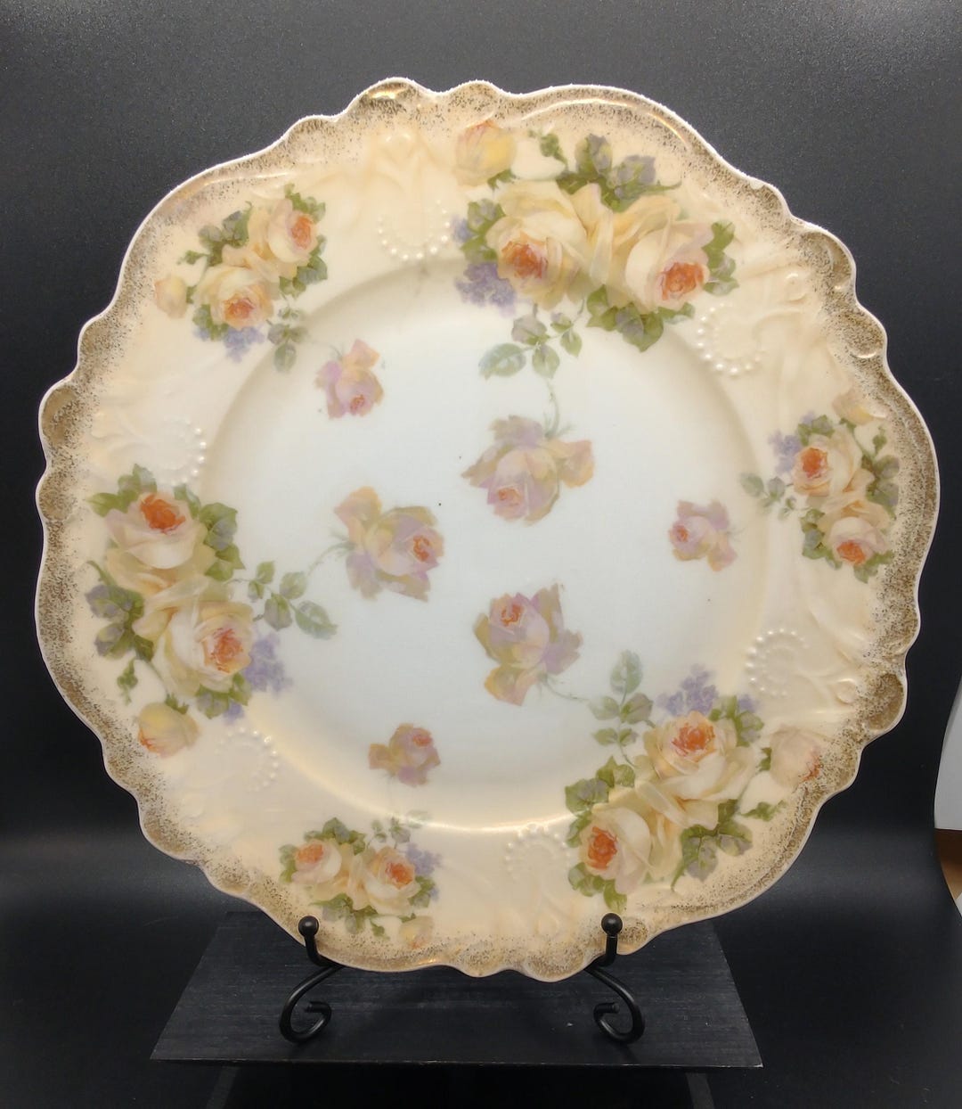 Antique German China Plate Featuring Delicate White Roses - Pristine ...