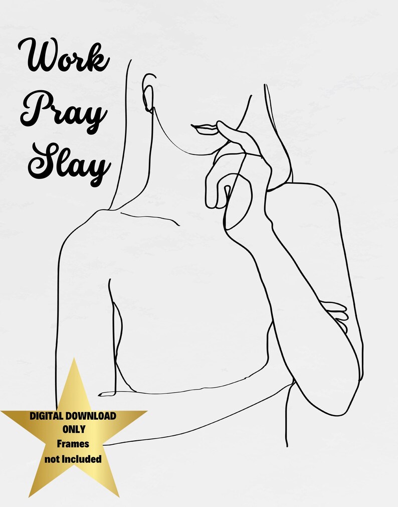 Digital Download Work Pray Slay Line Art Woman - Etsy