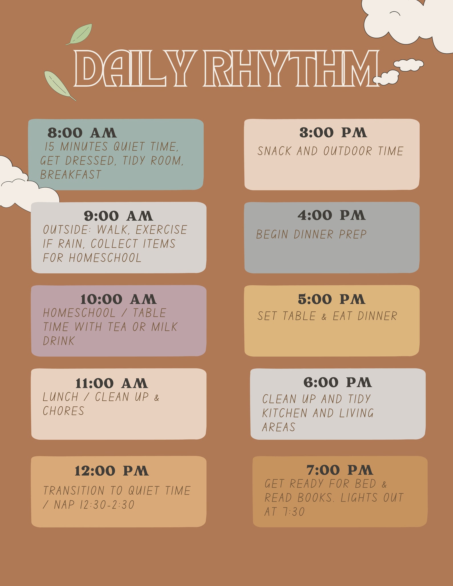 Daily Rhythm Chart, Daily Schedule, Homeschool Routine, Canva Template ...