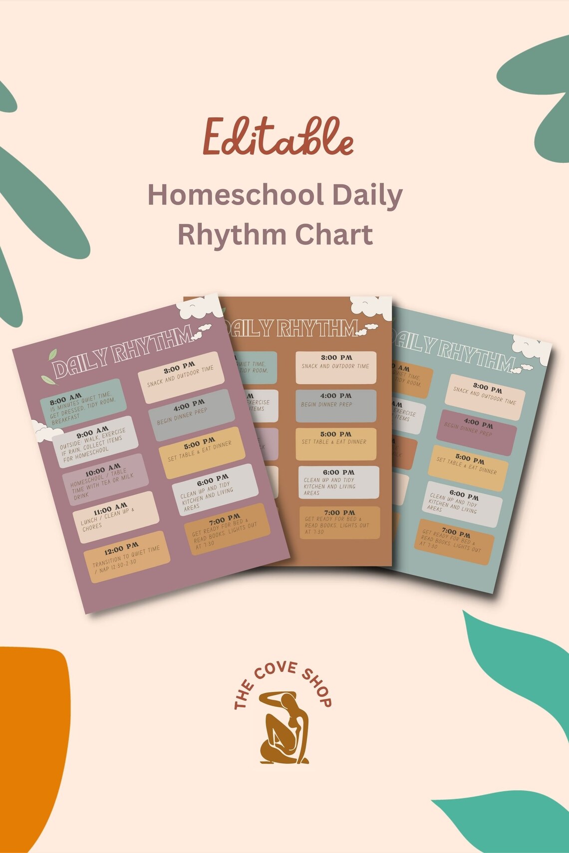 Daily Rhythm Chart, Daily Schedule, Homeschool Routine, Canva Template ...