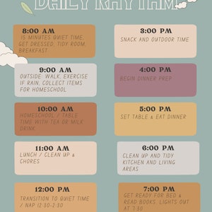 Daily Rhythm Chart, Daily Schedule, Homeschool Routine, Canva Template ...