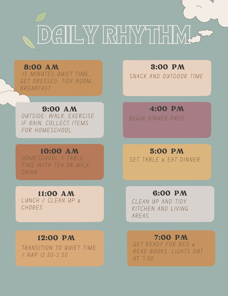 Daily Rhythm Chart, Daily Schedule, Homeschool Routine, Canva Template ...