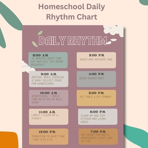 Daily Rhythm Chart, Daily Schedule, Homeschool Routine, Canva Template ...
