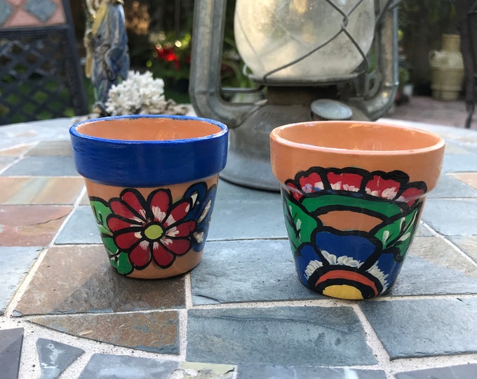 2 Pieces Set Hand Painted Mexican Style Pot. Succulent Planters ...