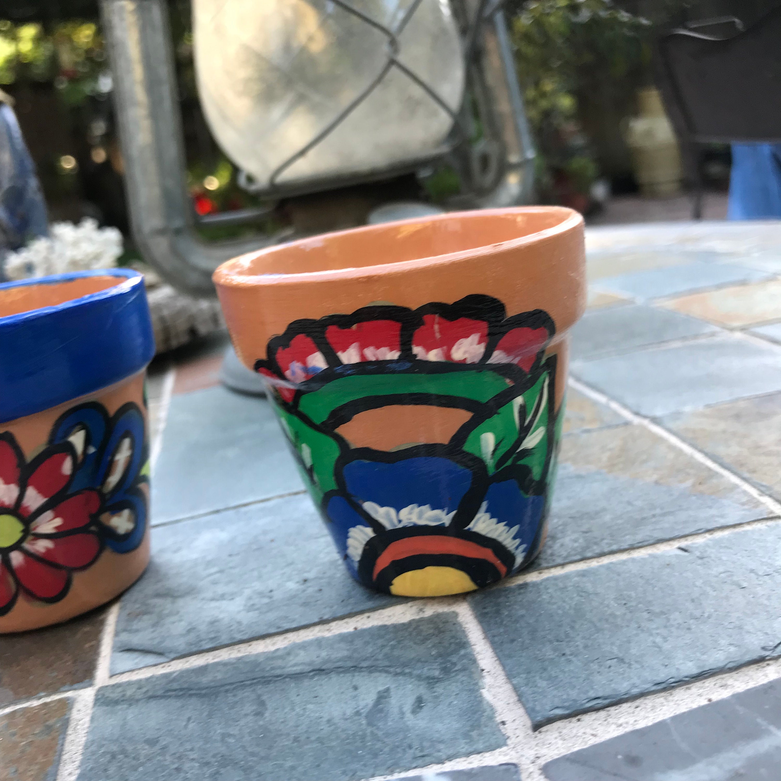 2 Pieces Set Hand Painted Mexican Style Pot. Succulent Planters ...