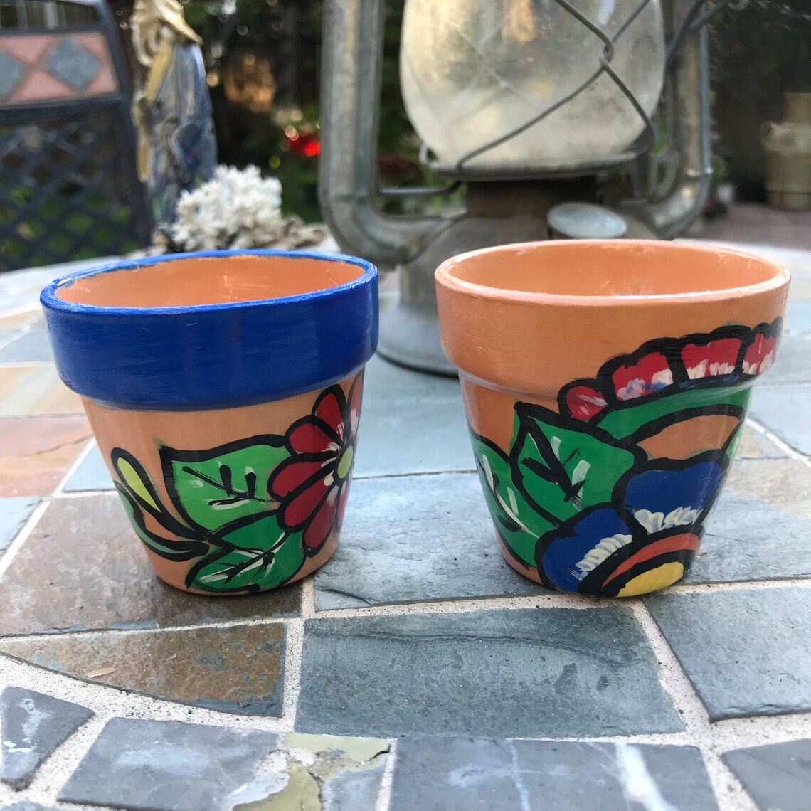 2 Pieces Set Hand Painted Mexican Style Pot. Succulent Planters ...