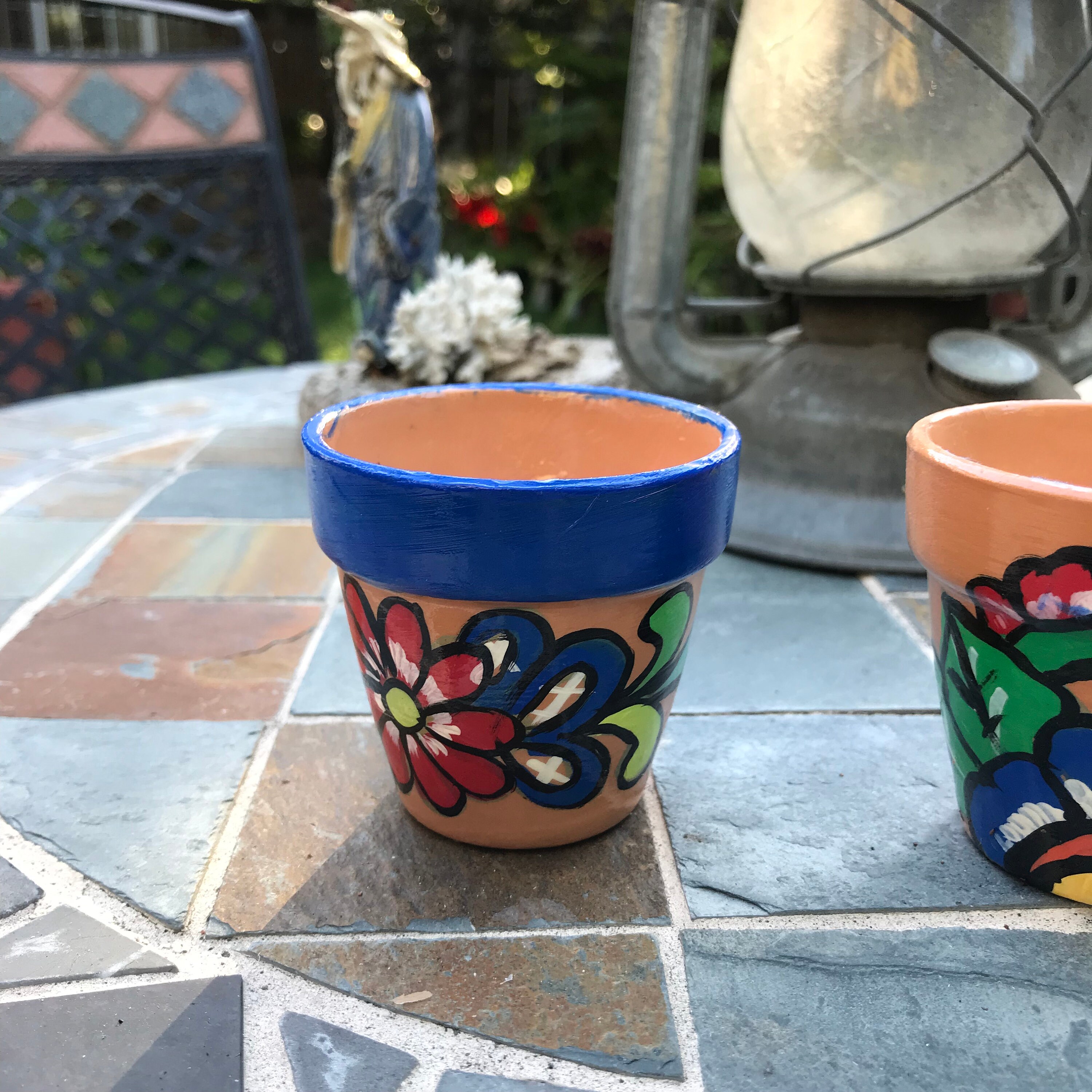 2 Pieces Set Hand Painted Mexican Style Pot. Succulent Planters ...