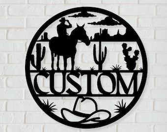 Custom Cowboy With Horse Wall Art, Personalized Western Cowboy Metal ...