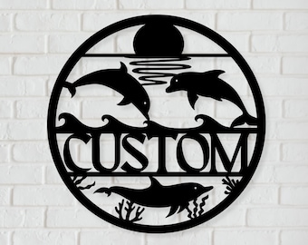 Personalized Dolphin Sign, Custom Metal Dolphin Art, Dolphin Monogram ...