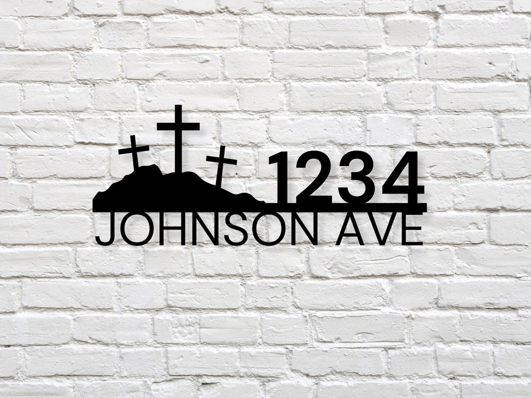 Personalized Christian Address Sign - Cross Metal Metal House Numbers ...