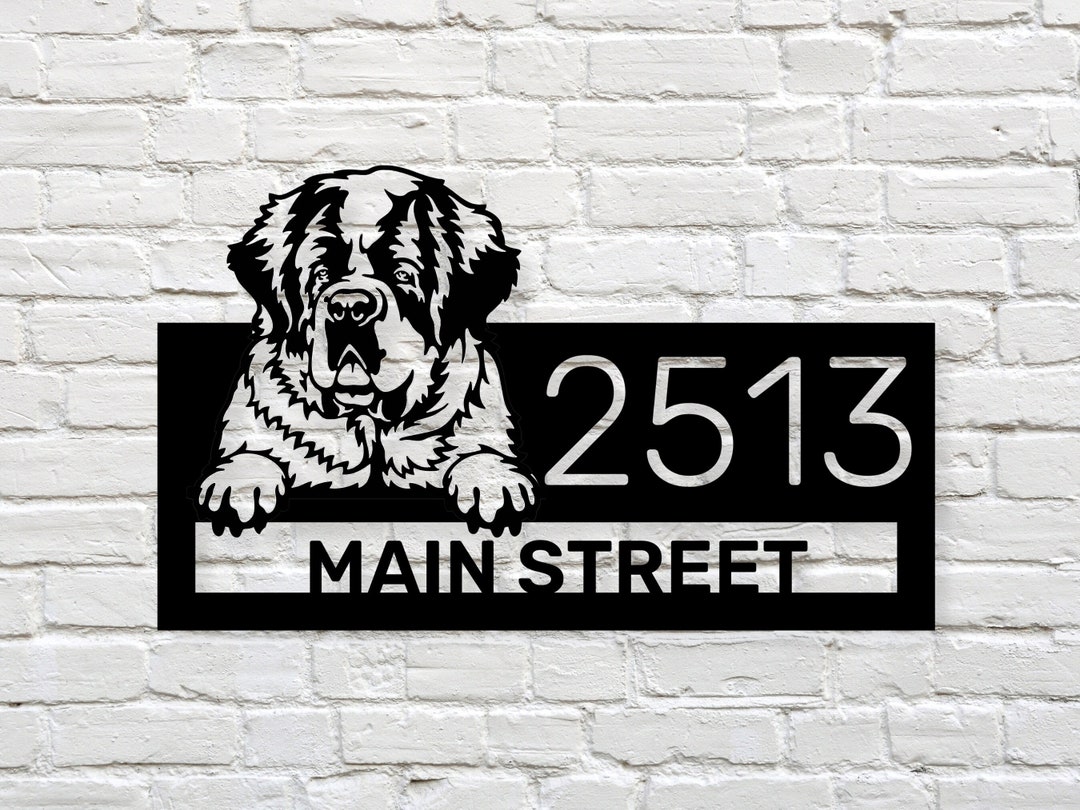 Custom Saint Bernard Address Sign - Personalized St Bernard Metal House ...