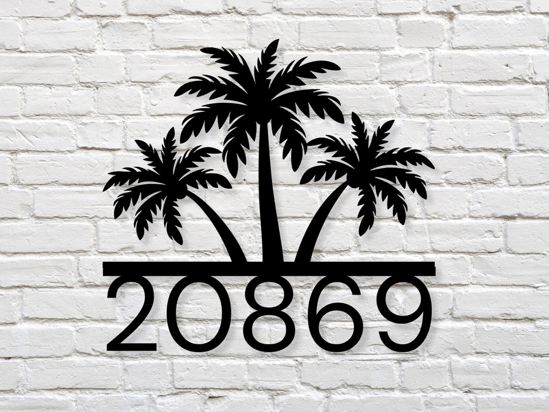 Custom Beach House Numbers - Personalized Palm Trees Metal Address Sign ...