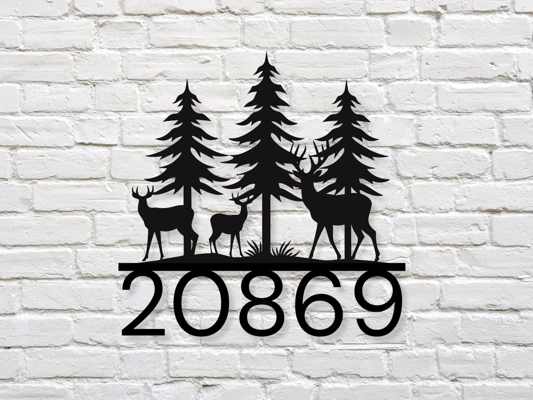 Custom Forest House Numbers - Personalized Pine Trees Metal Address ...