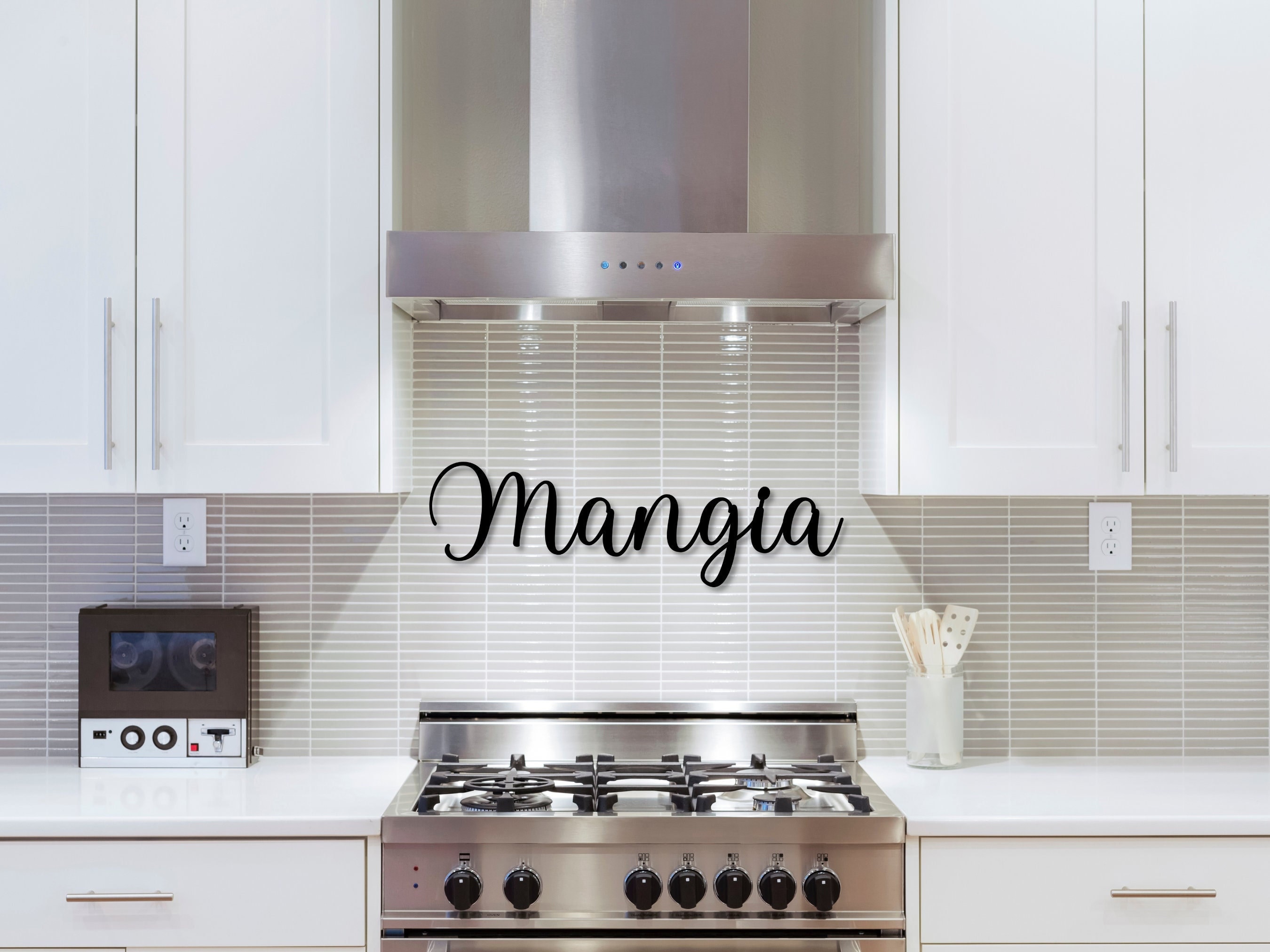 Metal Mangia Sign - Metal Cursive Word Sign, Mangia Word Wall Art ...